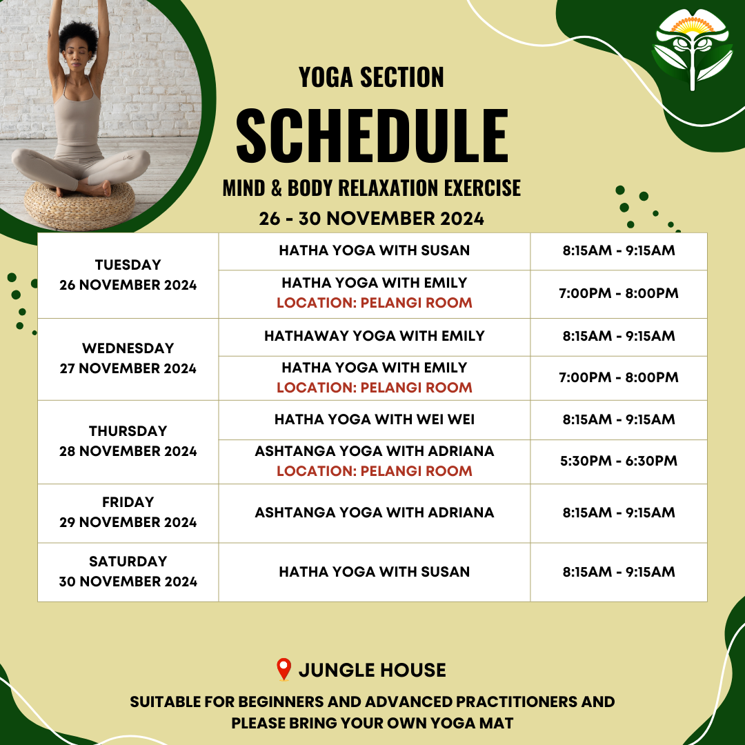 Yoga Schedule 26 - 30 November 2024 – Panaga Club