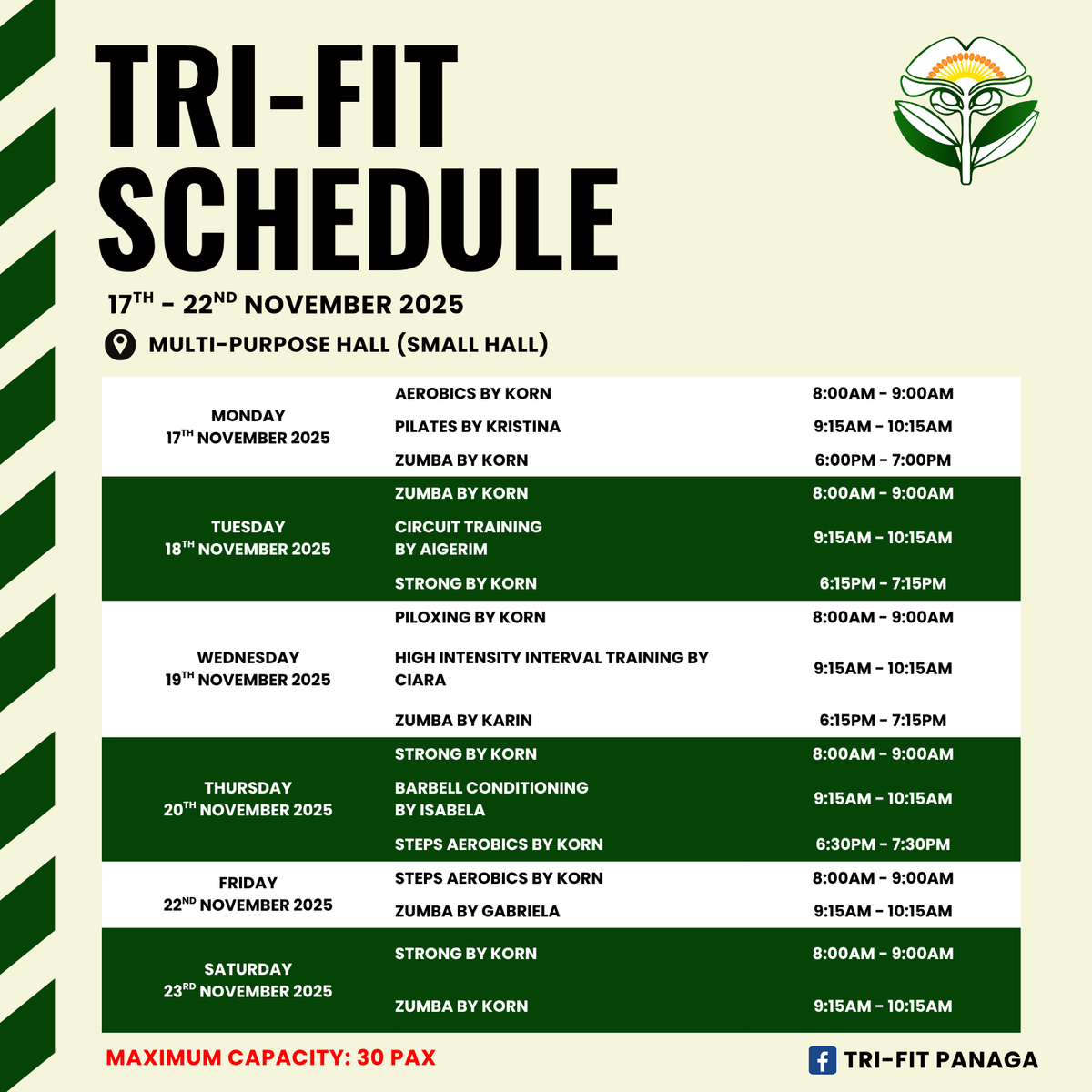 Tri-fit Schedule 17 - 22 November 2025 – Panaga Club