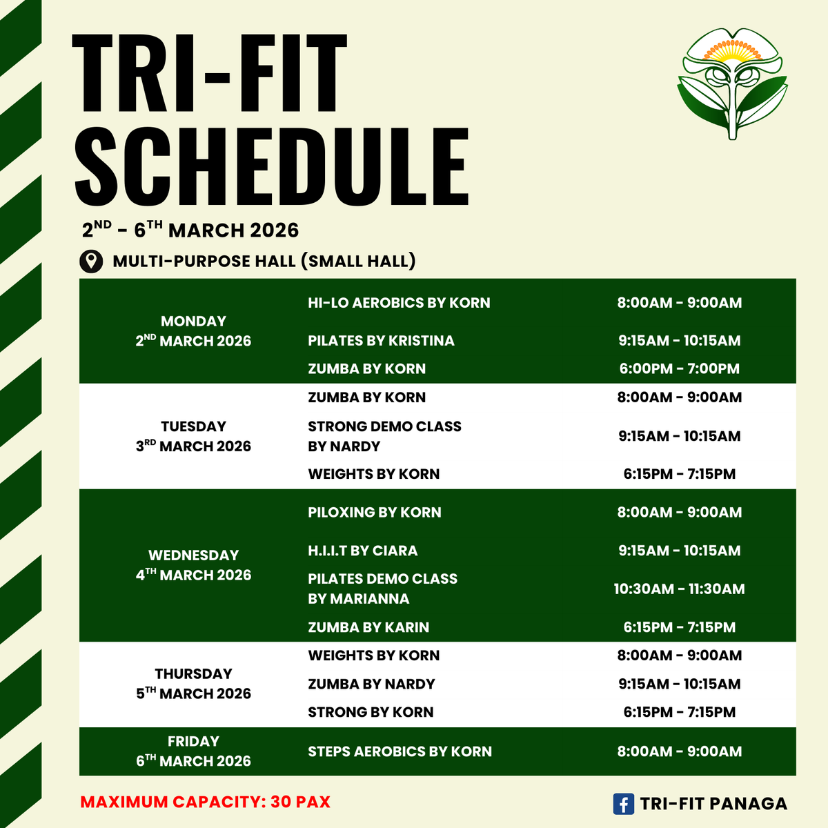Tri-Fit Schedule 2 to 6 March 2026 – Panaga Club