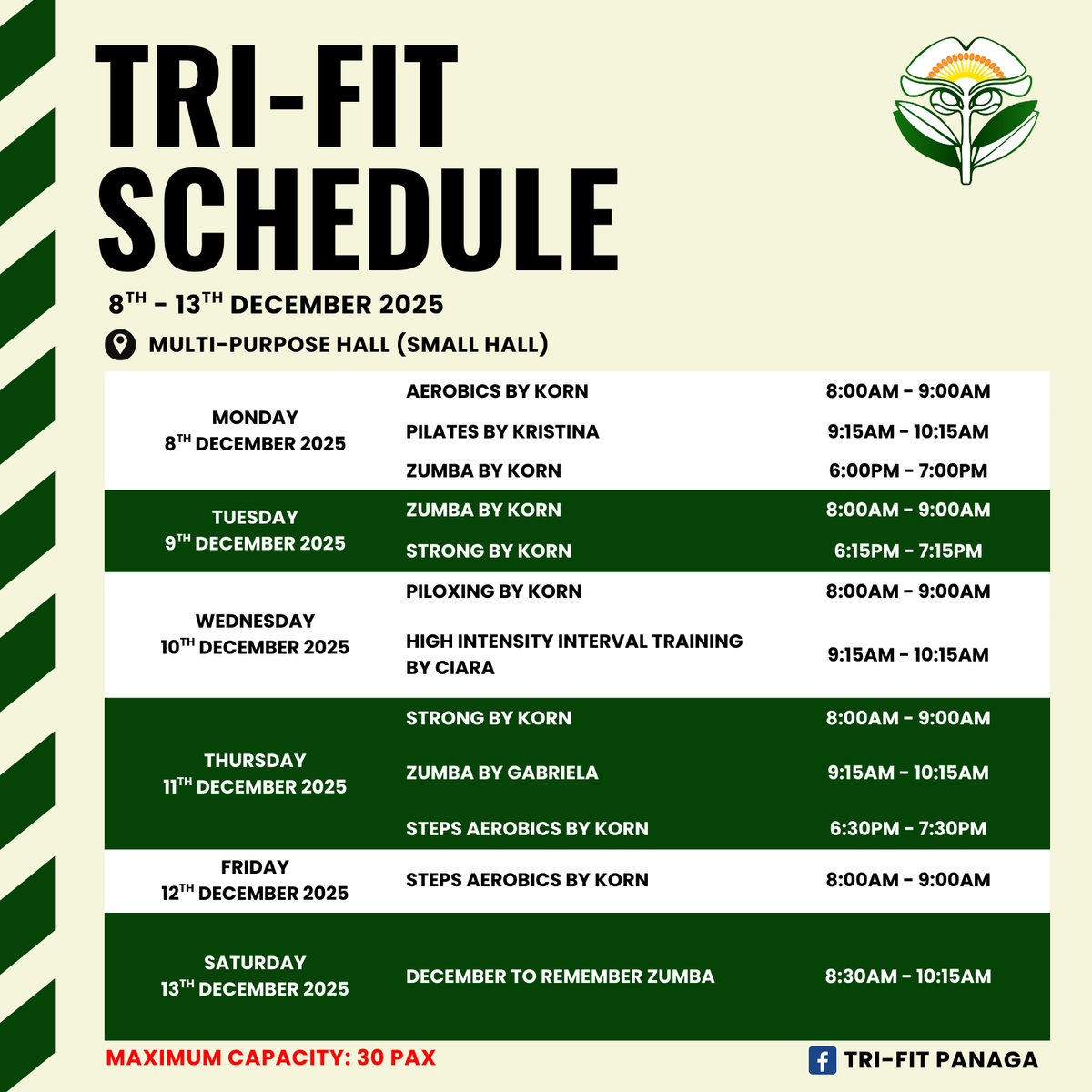 Tri-fit Schedule 8 to 13 December 2025 – Panaga Club
