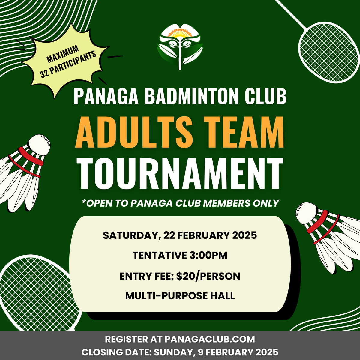 PANAGA BADMINTON CLUB ADULTS TEAM TOURNAMENT – Panaga Club