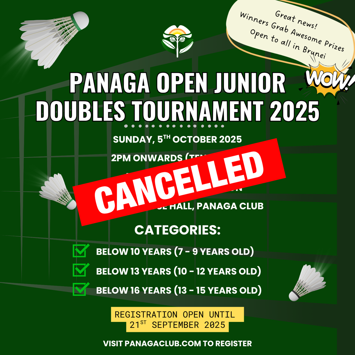 Update: Panaga Open Junior Doubles Tournament 2025 Cancelled – Panaga Club