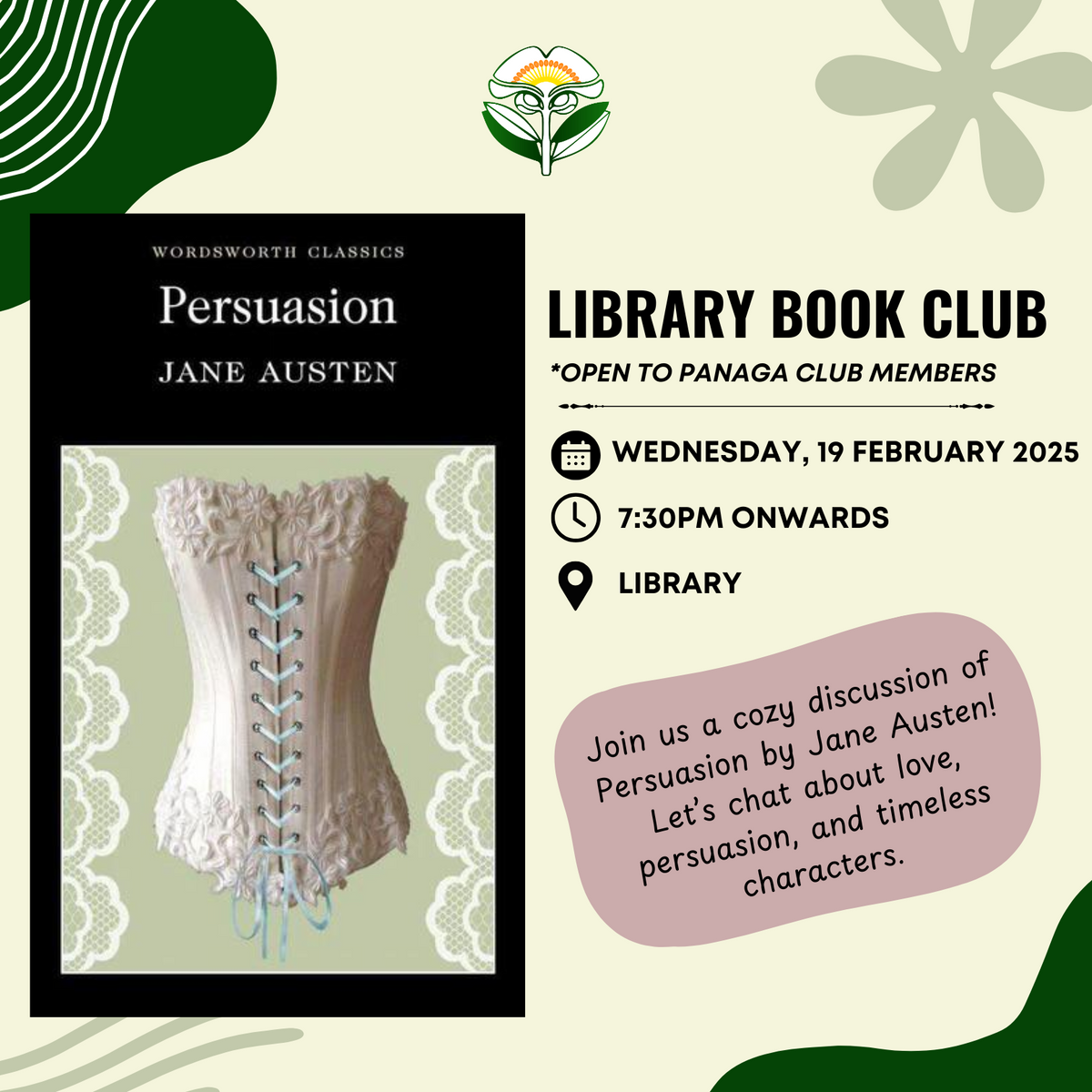 Library Book Club: Persuasion by Jane Austen – Panaga Club