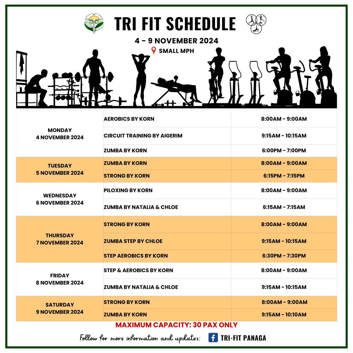 Tri-fit Schedule 4 to 9 November 2024 – Panaga Club