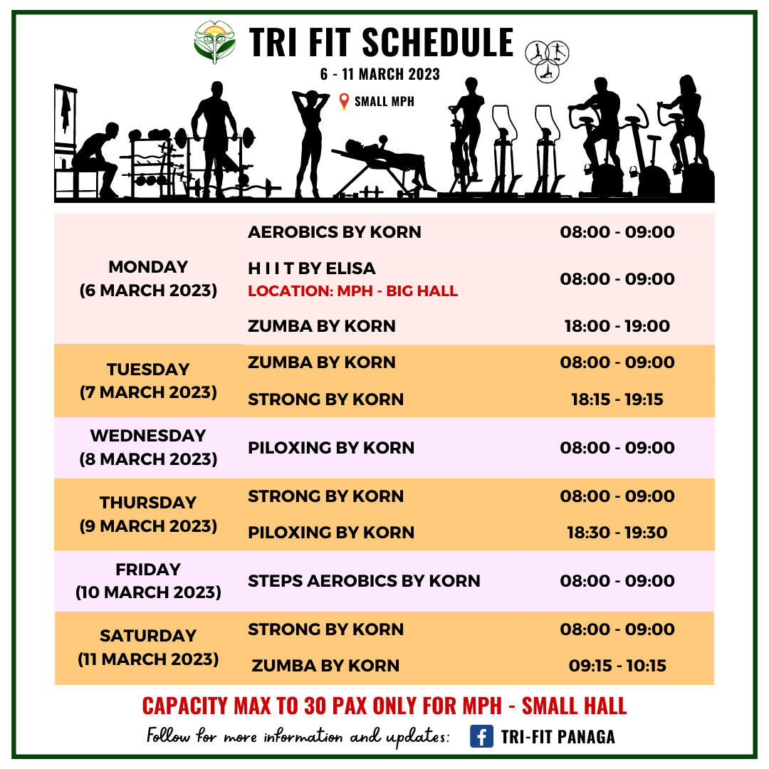 Tri-Fit Schedule for 20 - 25 February 2023 – Panaga Club