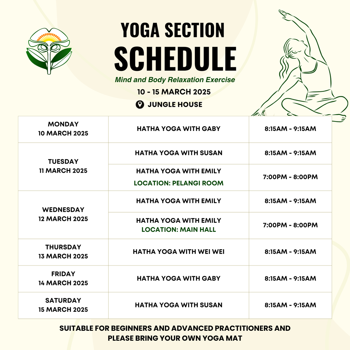 Yoga Schedule 10 to 15 March 2025 – Panaga Club